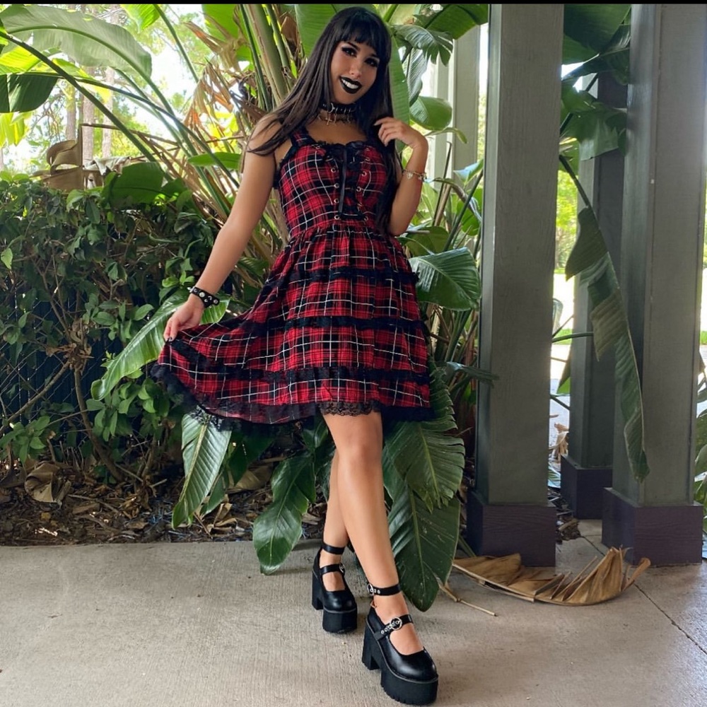 Hot Topic Plaid Corset Dress - Gem